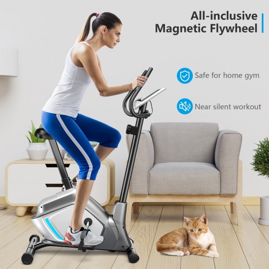 Magnetic Stationary Upright Exercise Bike with LCD Monitor and Pulse ...